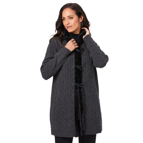 Jessica London Women’s Plus Size Fur Trim Toggle Cardigan : Target