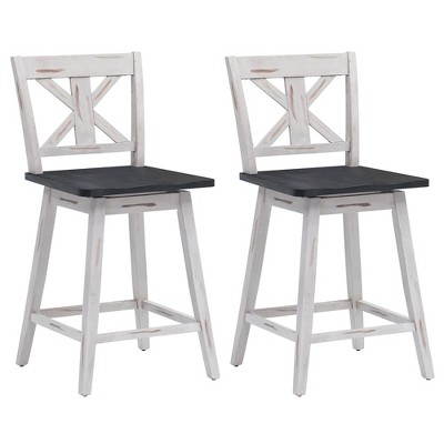 Costway Set of 2 Bar Stools Swivel Counter Height Chair w/ Solid Wood ...
