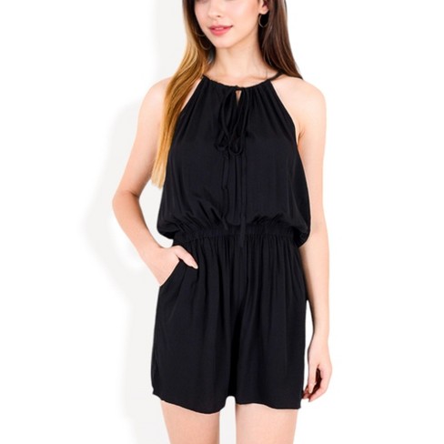 Anna-kaci Women's Sleeveless Drawstring Neck Romper With Elastic ...