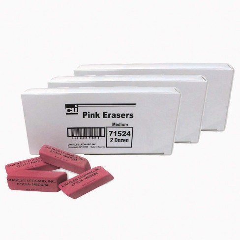 Charles Leonard Medium Natural Rubber Pink Wedge Eraser, 24 Per Pack, 3 ...