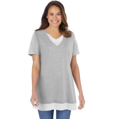 Woman Within Women's Plus Size Layered-look Tunic - 5x, Heather Grey ...
