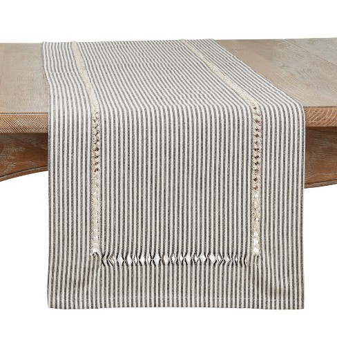 Saro Lifestyle Stripe Design Hemstitched Table Runner, 16"x90", Black ...