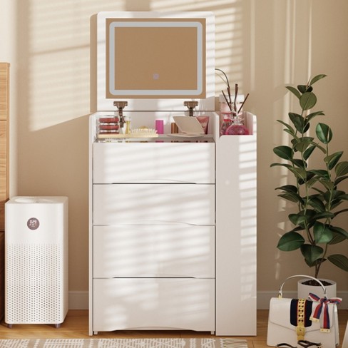 Famapy White Foldable Vanity Table With Storage All-in-one Design Side ...