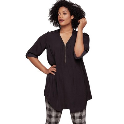 Ellos Women's Plus Size Zip-front Sateen Tunic - S, Black : Target