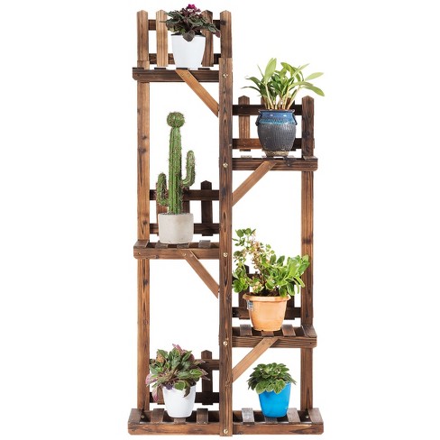 5-tier Flower Rack Wood Plant Stand 6 Pots Display Shelf ...