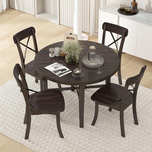 Whisen Retro 5-piece Round Dining Set With 4 Dining Chairs - Espresso ...