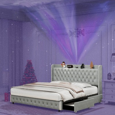 Nicbex Full Upholstered Bed Frame With 4 Drawers,star Galaxy Projector ...