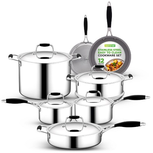 Nutrichef 12pc Clad Kitchen Cookware Set With Ceramic Non-stick ...