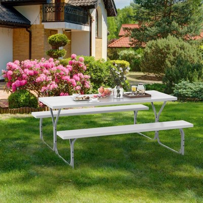 Costway 6 Ft Picnic Table Bench Set Outdoor Dining Table & 2 Benches ...