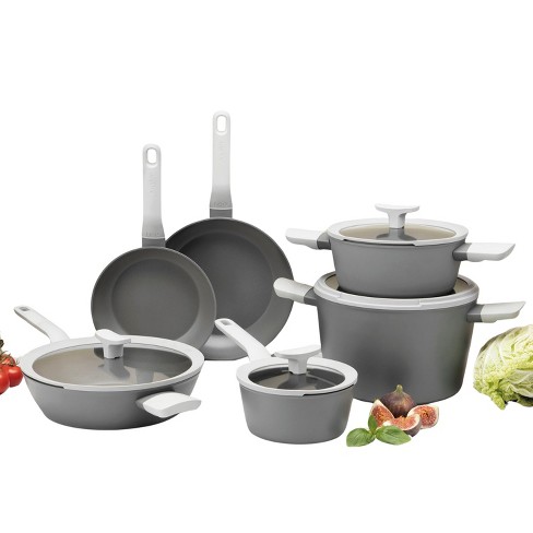 Berghoff Leo 10pc Non-stick Ceramic Cookware Set With Glass Lid, Grey ...