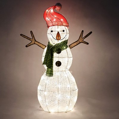 Northlight 28" Lighted White Glittered Rattan Snowman Christmas Outdoor ...