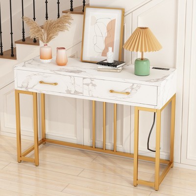 Console Table With 2 Drawers, Entryway Table With Outlets And Usb Ports ...