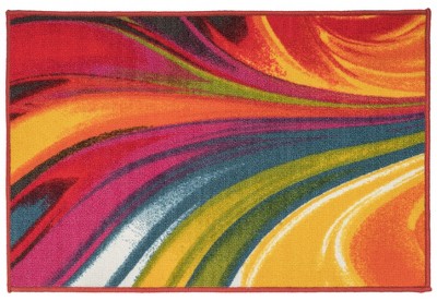 World Rug Gallery Modern Contemporary Waves Multicolored Non-slip (non ...