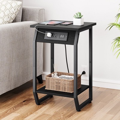 Garvee Side Table with Charging Station, Black End Table with USB ...