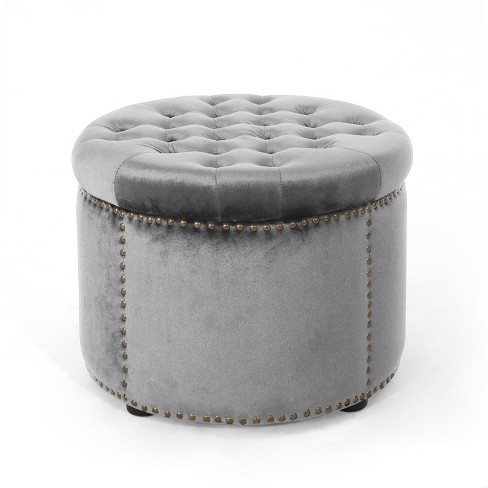 Nicbex Modern 22" Round Ottomans Wood Footstools With Button Tufted And ...