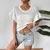 YESFASHION Women's Hollow Eyelet Knit Top Crew Neck Ruffle Flutter ...