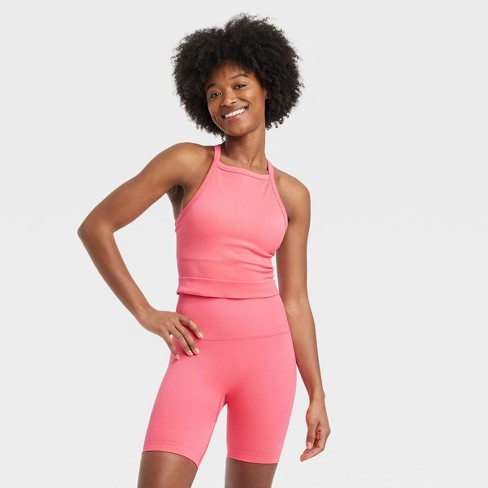 Women's Seamless Rib Cropped High Neck Tank Top - All In Motion™ Coral ...
