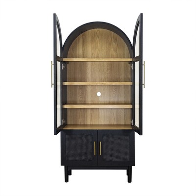 Tehome Arched Storage Display Cabinet With Tempered Glass Doors And ...