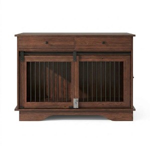 Wood Dog Crate Furniture 47" with 3 Doors Lockable, Indooe Dog House ...