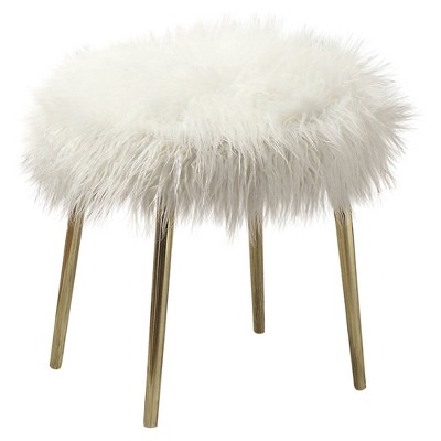 16" Vexley Square Faux Fur Glam Ottoman White/gold - Mibasics : Target