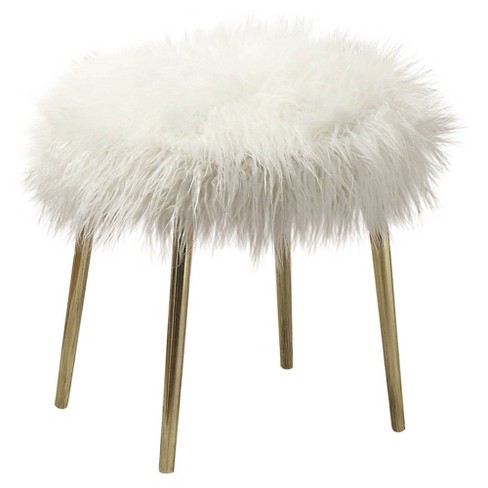 16" Vexley Square Faux Fur Glam Ottoman White/gold - Mibasics : Target
