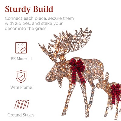 Best Choice Products 2-piece Moose Family, Lighted Rattan Christmas ...