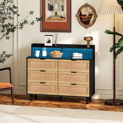 Rattan Storage Cabinet With 6 Rattan Drawers With Led Lights Power ...