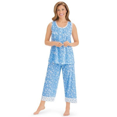 Collections Etc Comfy Floral Twin Print 2-piece Pajama Set Medium Blue ...