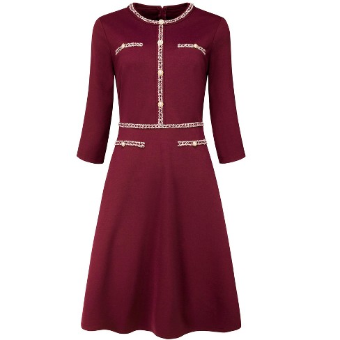 Inspire Chic Women's Elegant Office 3/4 Sleeve Tweed Trim Round Neck A ...