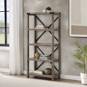 Modern Farmhouse 4-Shelf X-Back Bookshelf Grey Wash : Target