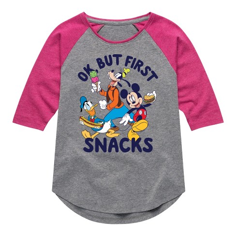 Girls' Disney Ok, But First Snacks - Athletic Heather/fuchsia - Small ...