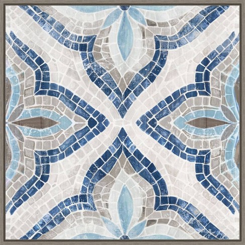 22" X 22" Blue Moroccan Tile By Eva Watts Framed Canvas Wall Art Print ...