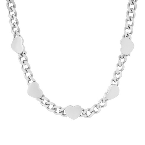 Steeltime Ladies Stainless Steel Cuban Heart Link Necklace : Target