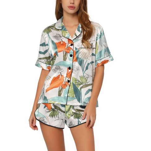 Cheibear Women's Silky Satin Nightwear With Shorts Lounge Sleepwear ...