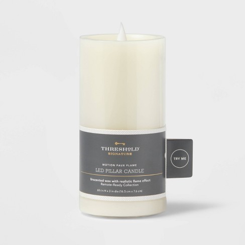 3" X 6" Pillar Candle Cream - Threshold™: Unscented, Led, Realistic ...
