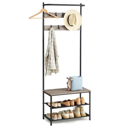 VASAGLE Coat Rack with Shoe Storage Hall Tree Greige and Black