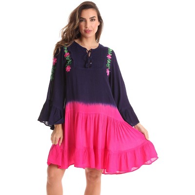 Riviera Sun Womens Short Sleeve Denim Embroidered Sundress - Lace Trim ...