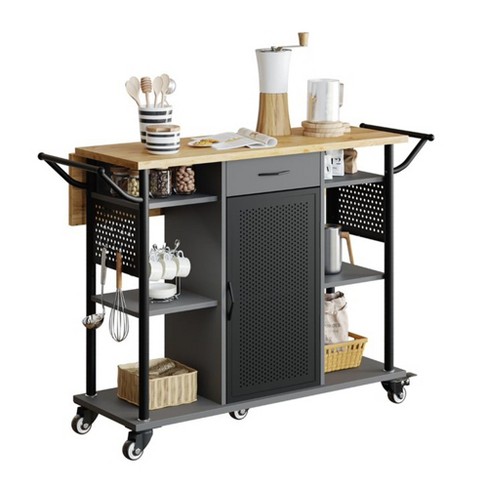 Bestier Rolling Kitchen Utility Cart With Collapsible Surface Extender ...