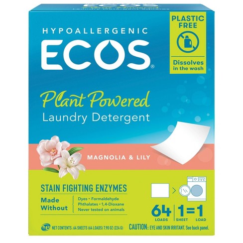 Ecos Plastic-free Laundry Detergent Sheets - Magnolia & Lily - 7.9oz/64 ...
