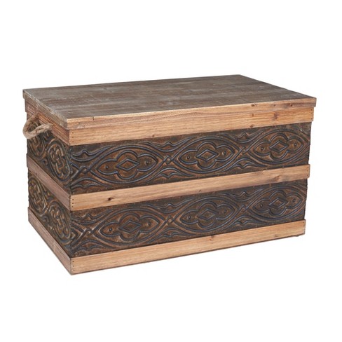 Household Essentials Decorative Trunk, Embossed Metal, Large, Walnut ...
