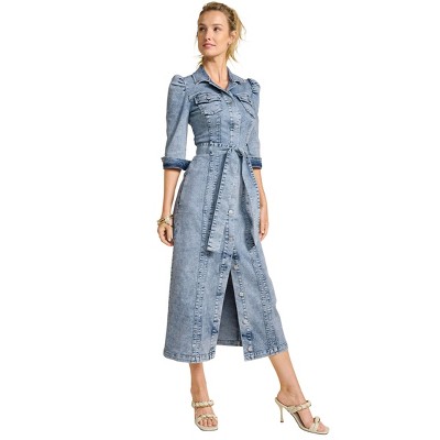 Venus Womens Tie-waist Denim Midi Dress - 4, Acid Wash : Target