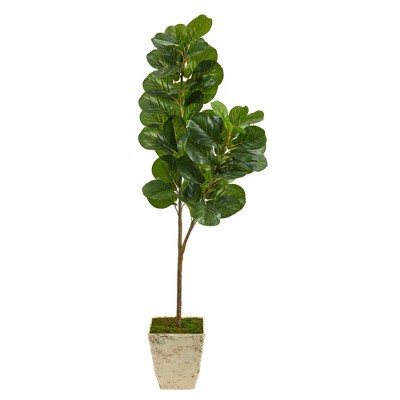 Nearly Natural 5.5-ft Fiddle Leaf Artificial Tree In White Tower ...