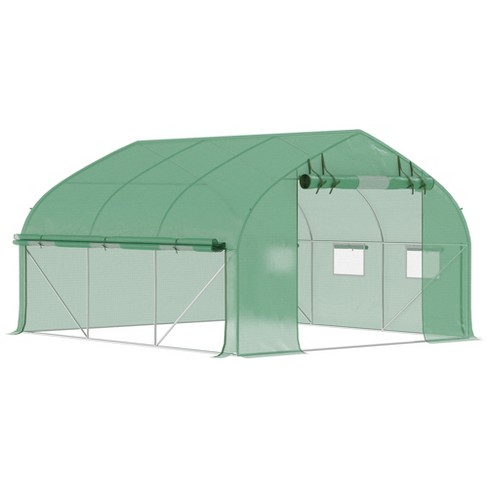 Outsunny Walk-in Tunnel Greenhouse With Zippered Mesh Doors & Roll-up ...