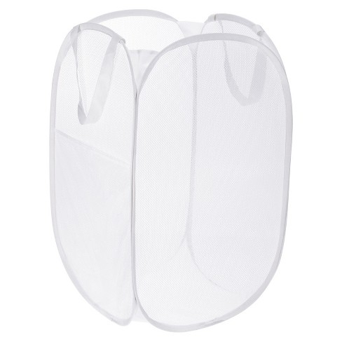Unique Bargains Mesh Collapsible Laundry Baskets Hamper White : Target