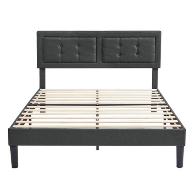 Vecelo Gray Full Size Platform Metal Bed Frame With Wooden Headboard ...