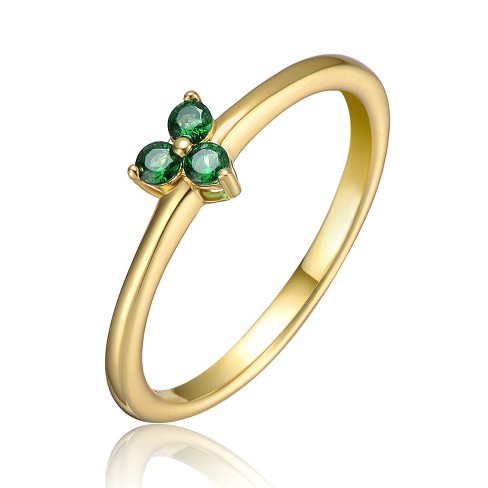 Guili Sophisticated 14k Gold Plated Ring Featuring Triple Emerald Green Cubic Zirconia. Elegant ...