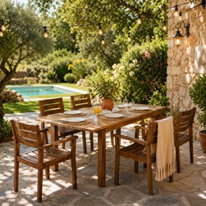 Polibi 7 Pieces Outdoor Dining Set, 1 Expanded Table, 6 Acacia Chairs ...