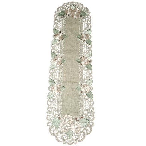 Jiallo Fleur Latte Embroidered Cutwork Rectangular Table Runner, 14 By ...