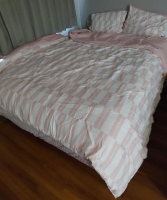 Dash Stripe Printed Microfiber Reversible Comforter & Sheets Set Ivory ...