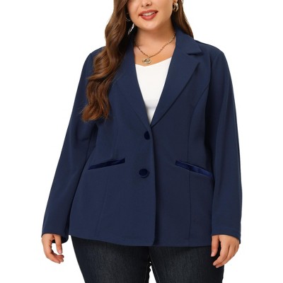Agnes Orinda Women's Plus Size Denim Notched Lapel Color Block Stretch ...